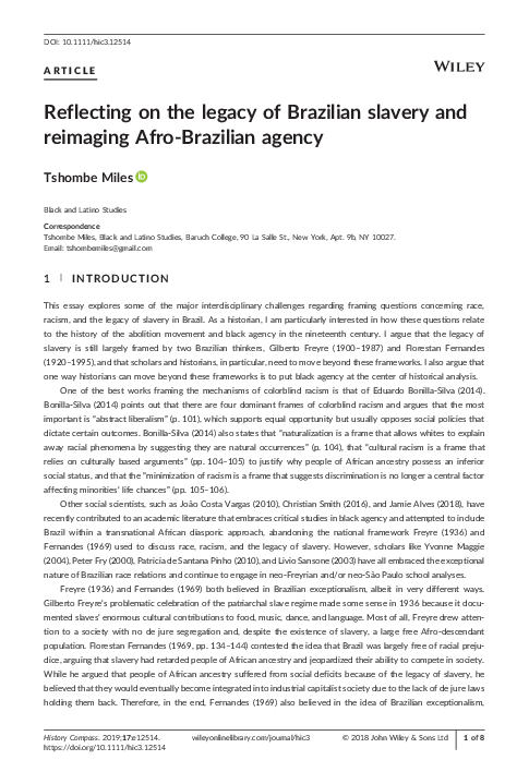 (PDF) Reflecting on the legacy of Brazilian slavery and reimaging Afro ...
