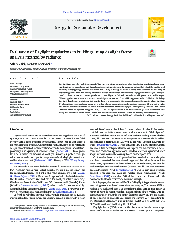 (PDF) Evaluation of Daylight regulations in buildings using daylight factor analysis method by ...