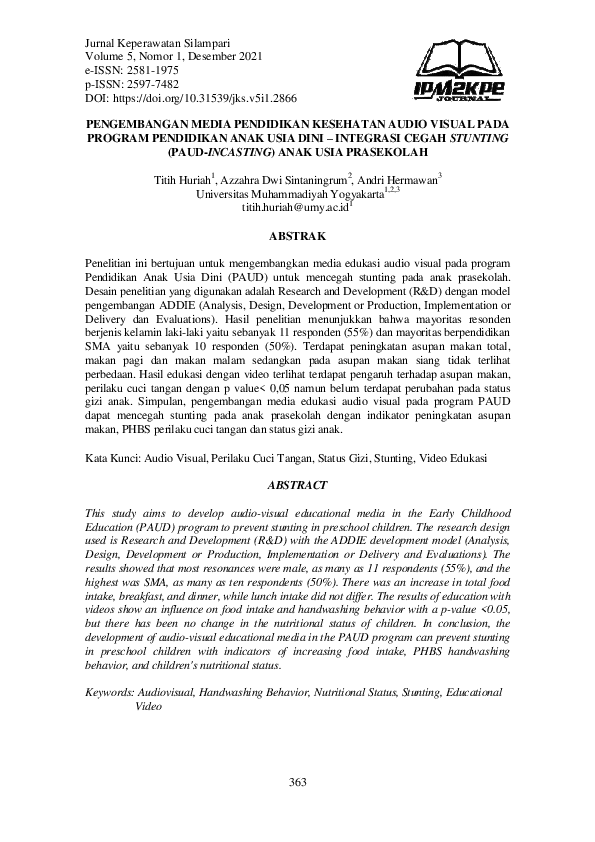 (PDF) Pengembangan Media Pendidikan Kesehatan Audio Visual pada Program Pendidikan Anak Usia ...