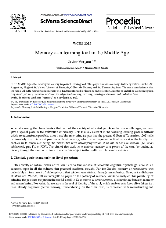 (PDF) Memory as a Learning Tool in the Middle Age