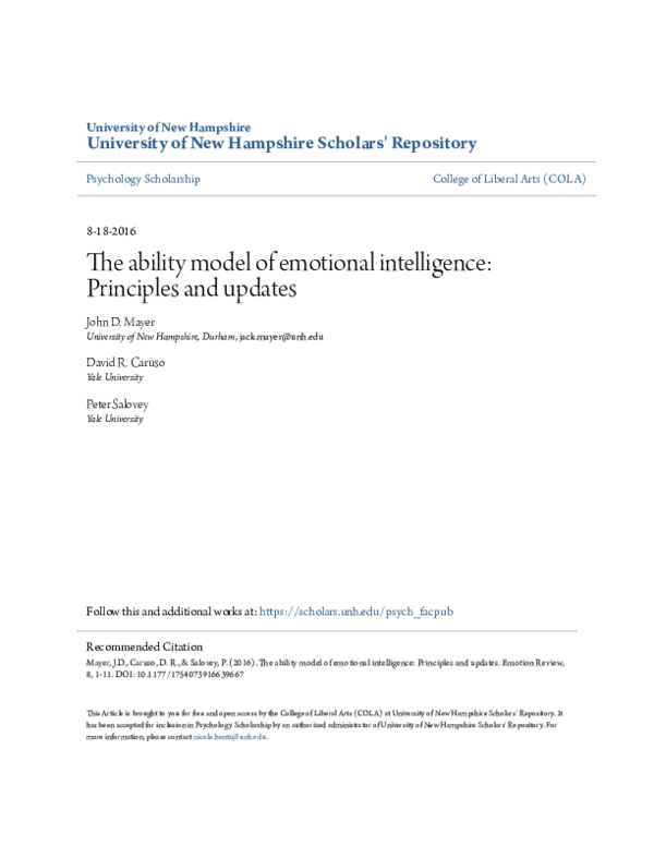 (PDF) The Ability Model of Emotional Intelligence: Principles and Updates
