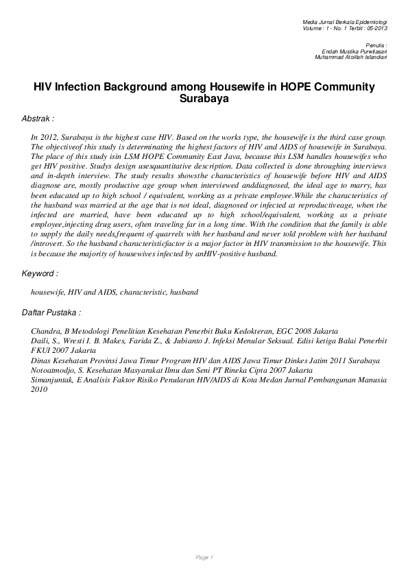 (PDF) HIV Infection Background among Housewife in HOPE Community Surabaya