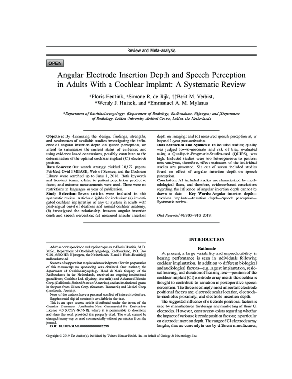 (PDF) Angular Electrode Insertion Depth and Speech Perception in Adults ...