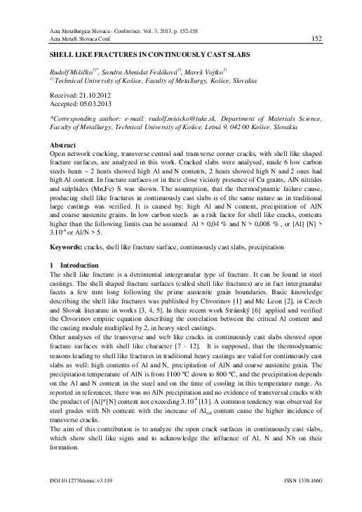 (PDF) Shell Like Fractures in Continuously Cast Slabs