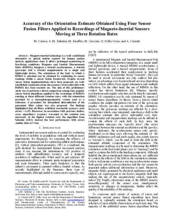 (PDF) Accuracy of the Orientation Estimate Obtained Using Four Sensor Fusion Filters Applied to ...