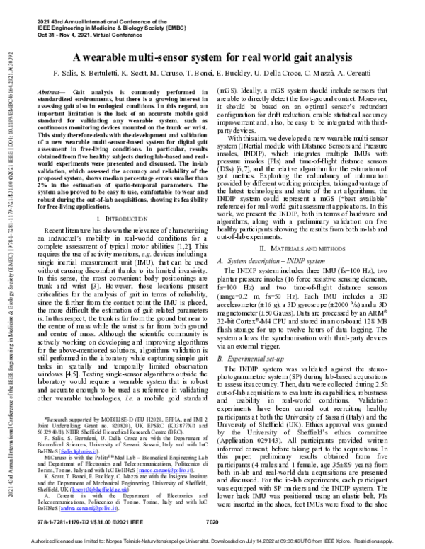 (PDF) A wearable multi-sensor system for real world gait analysis