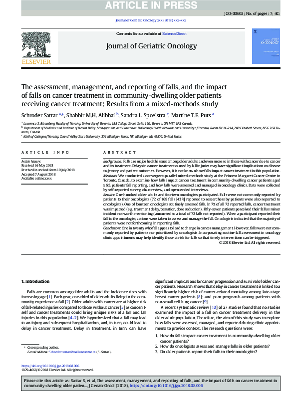 (PDF) The assessment, management, and reporting of falls, and the ...