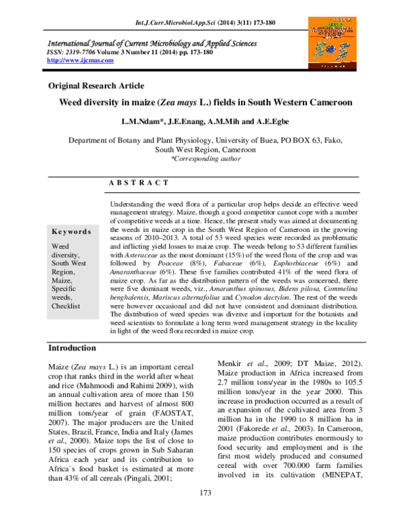 (PDF) Weed diversity in maize (Zea mays L.) fields in South Western ...