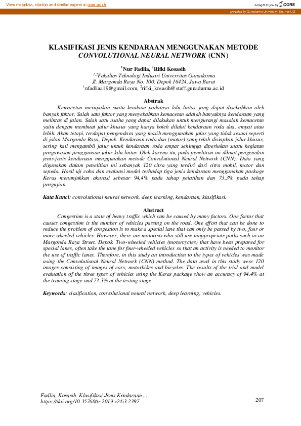 (PDF) Klasifikasi Jenis Kendaraan Menggunakan Metode Convolutional ...