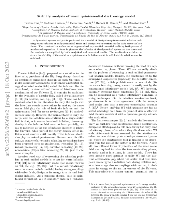 (PDF) Stability analysis of warm quintessential dark energy model