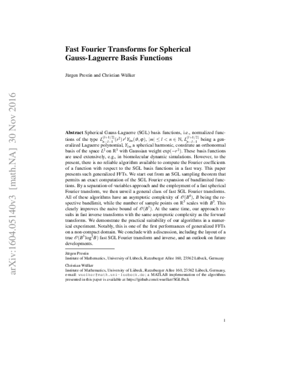 (PDF) Fast Fourier Transforms for Spherical Gauss-Laguerre Basis Functions | Jürgen Prestin ...