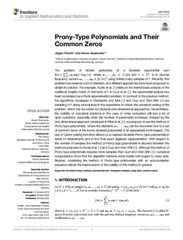 (PDF) Prony-Type Polynomials and Their Common Zeros
