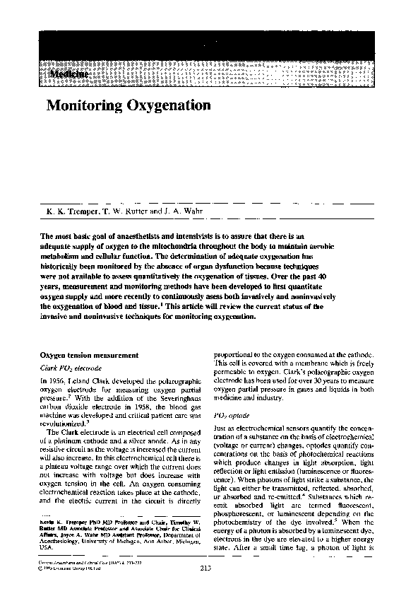 (PDF) Monitoring oxygenation