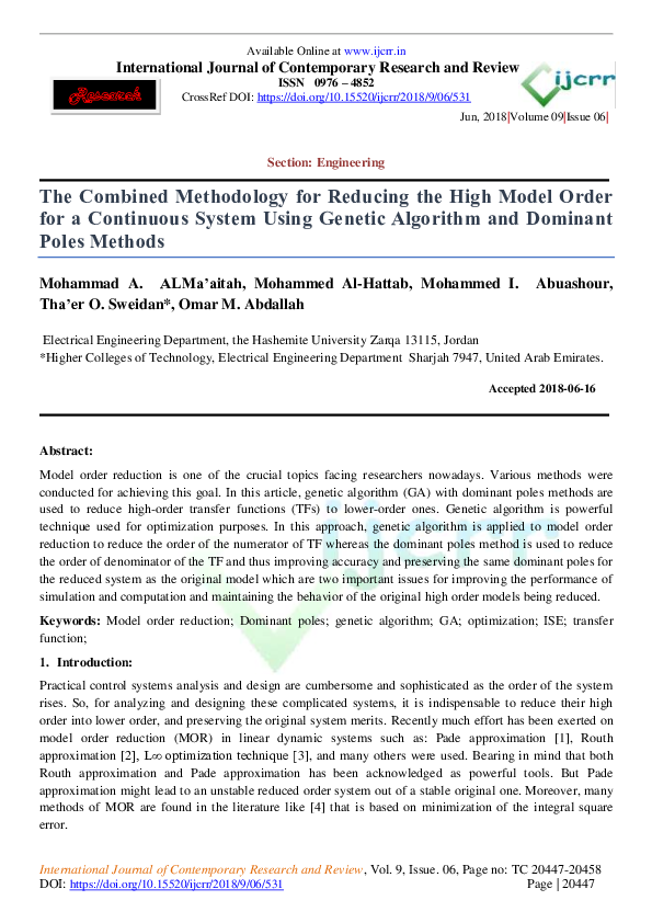 (PDF) The Combined Methodology for Reducing the High Model Order for a Continuous System Using ...