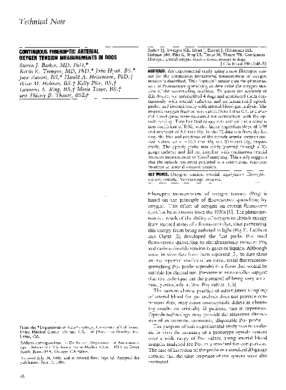 (PDF) Continuous Fiber-Optic Arterial Oxygen Tension in Docs