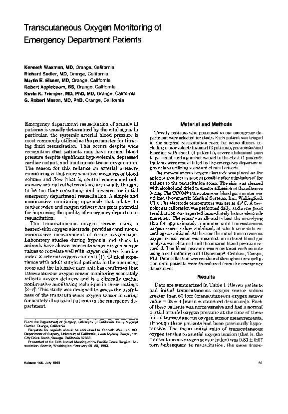 (PDF) Transcutaneous oxygen monitoring of emergency department patients