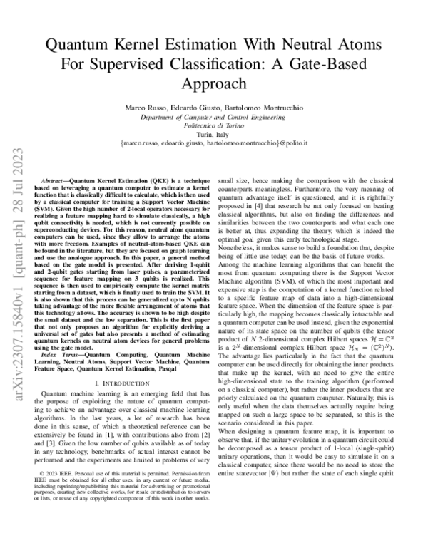 Quantum Kernel Estimation With Neutral Atoms For Supervised Classification: A Gate-Based Approach