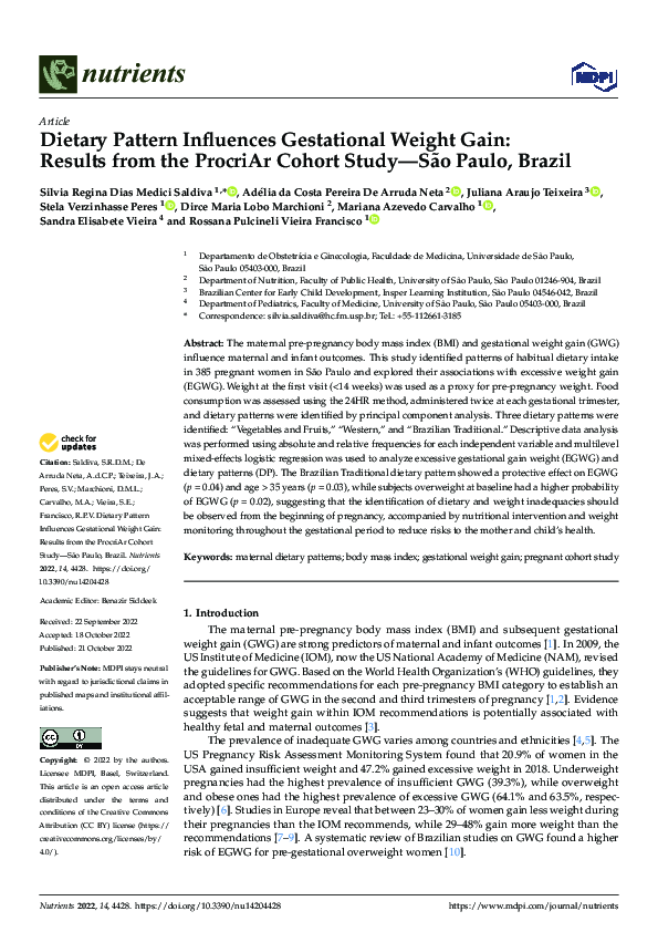 (PDF) Dietary Pattern Influences Gestational Weight Gain: Results from ...