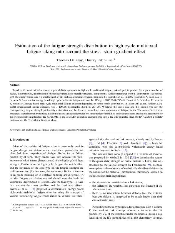 (PDF) Estimation of the fatigue strength distribution in high-cycle ...