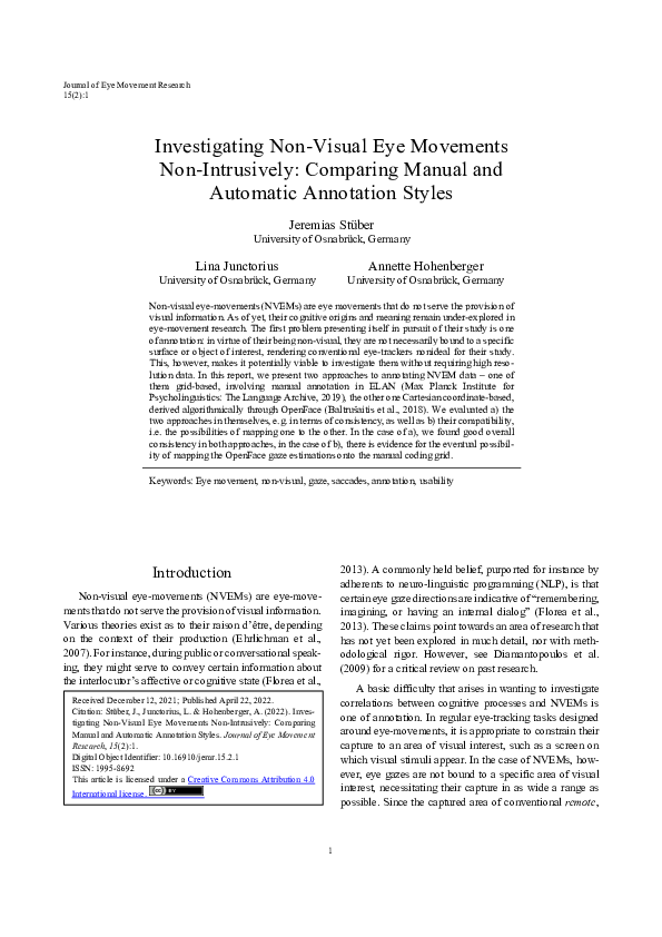 (PDF) Investigating non-visual eye movements non-intrusively: Comparing ...