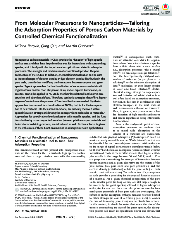 (PDF) From Molecular Precursors to Nanoparticles—Tailoring the Adsorption Properties of Porous ...