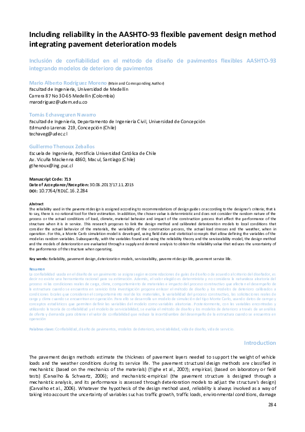 (PDF) Including reliability in the AASHTO-93 flexible pavement design method integrating ...