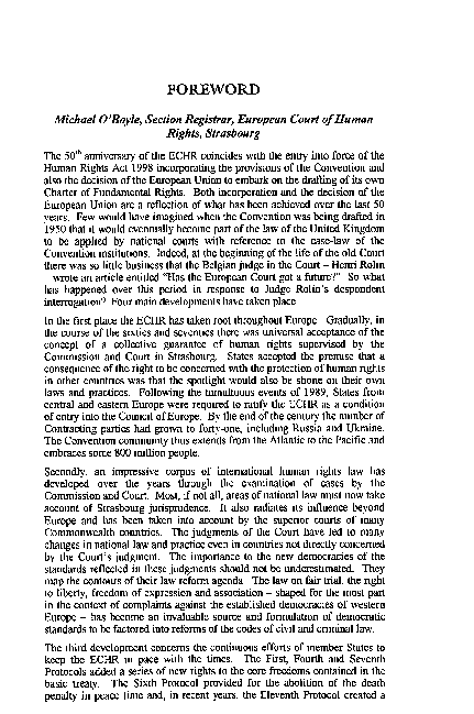 (PDF) Foreword to special issue marking the 50th anniversary of the European Court of Human Rights