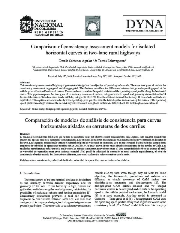 (PDF) Comparison of consistency assessment models for isolated horizontal curves in two-lane ...
