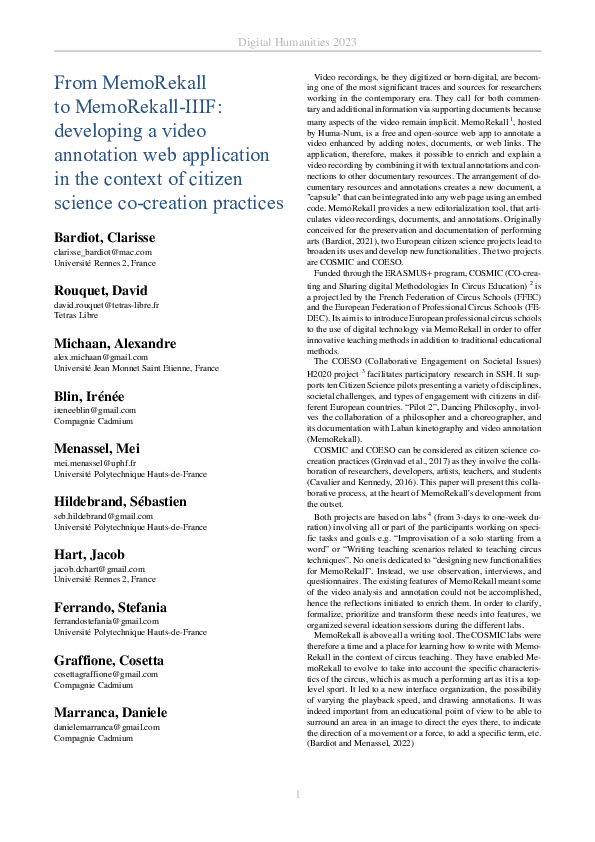 (PDF) From MemoRekall to MemoRekall-IIIF: developing a video annotation web application in the ...