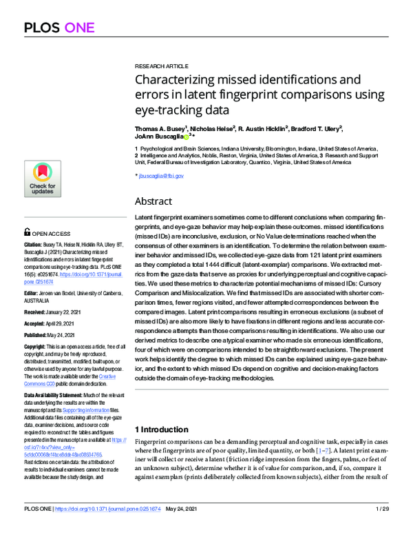 (PDF) Characterizing missed identifications and errors in latent fingerprint comparisons using ...