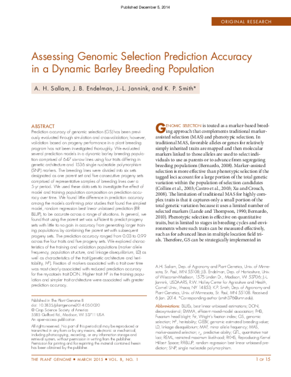 Pdf Assessing Genomic Selection Prediction Accuracy In A Dynamic