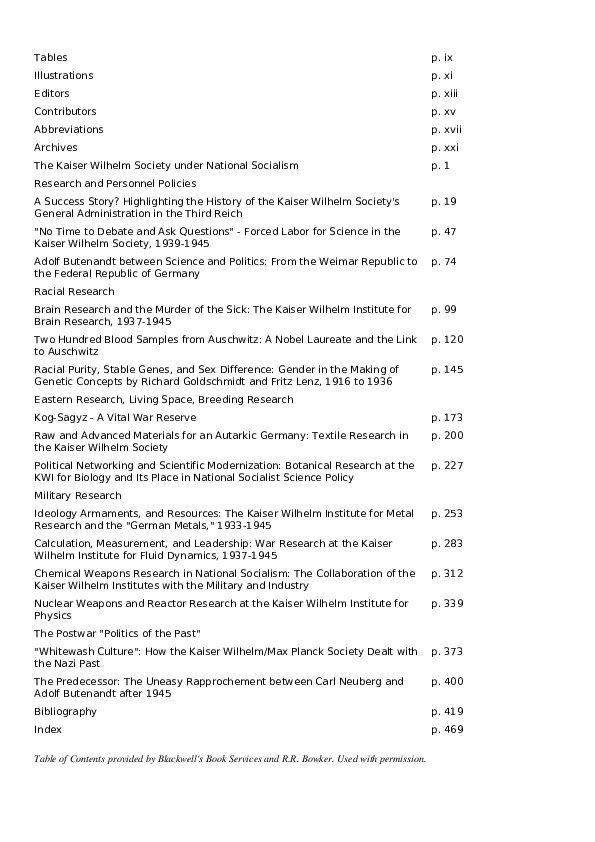 (PDF) The Kaiser Wilhelm Society under National Socialism | Susanne ...