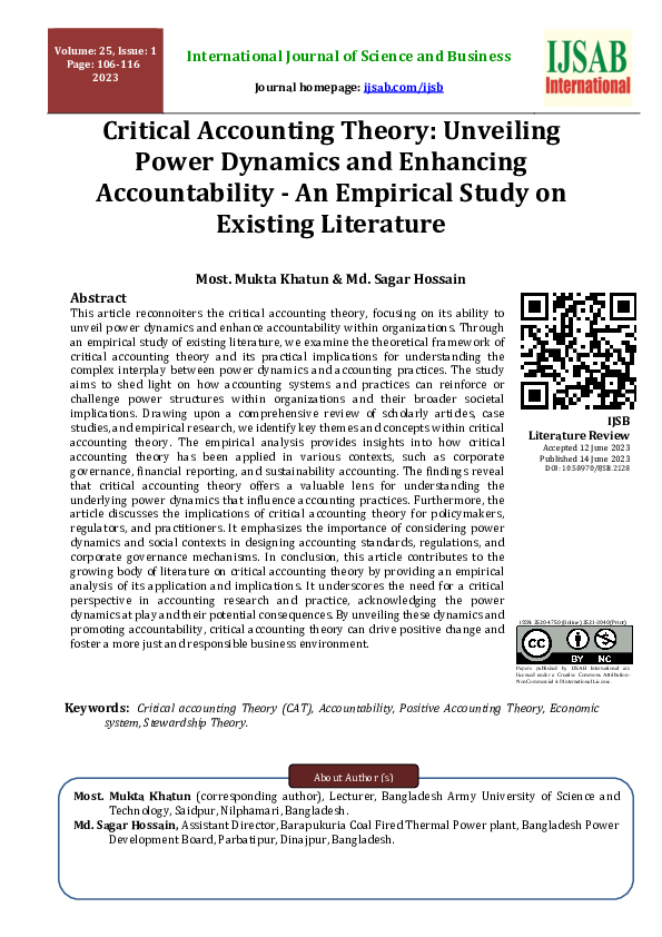 (PDF) Critical Accounting Theory: Unveiling Power Dynamics and ...