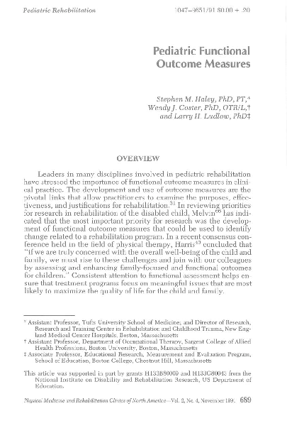 (PDF) Pediatric Functional Outcome Measures