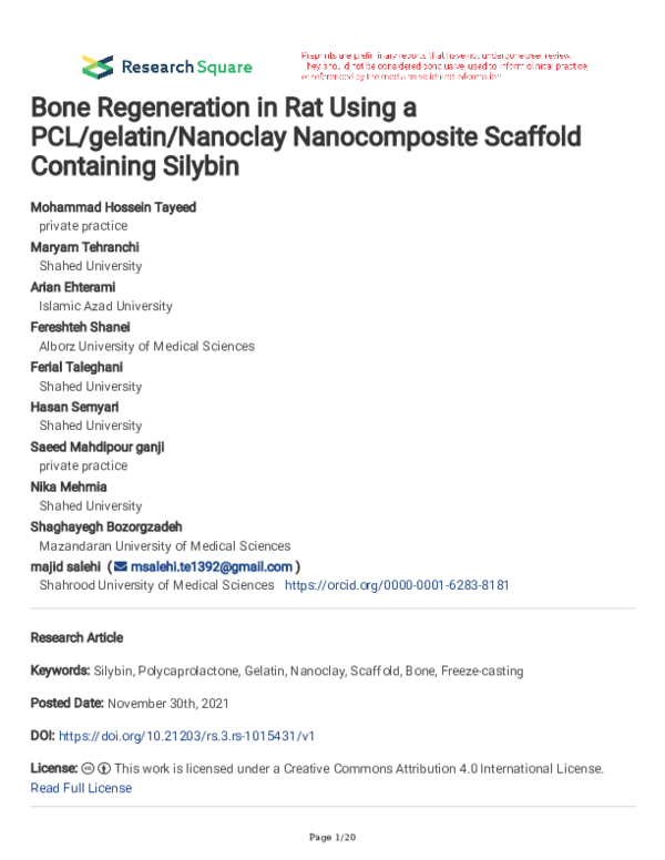 (PDF) Bone Regeneration in Rat Using a PCL/gelatin/Nanoclay ...