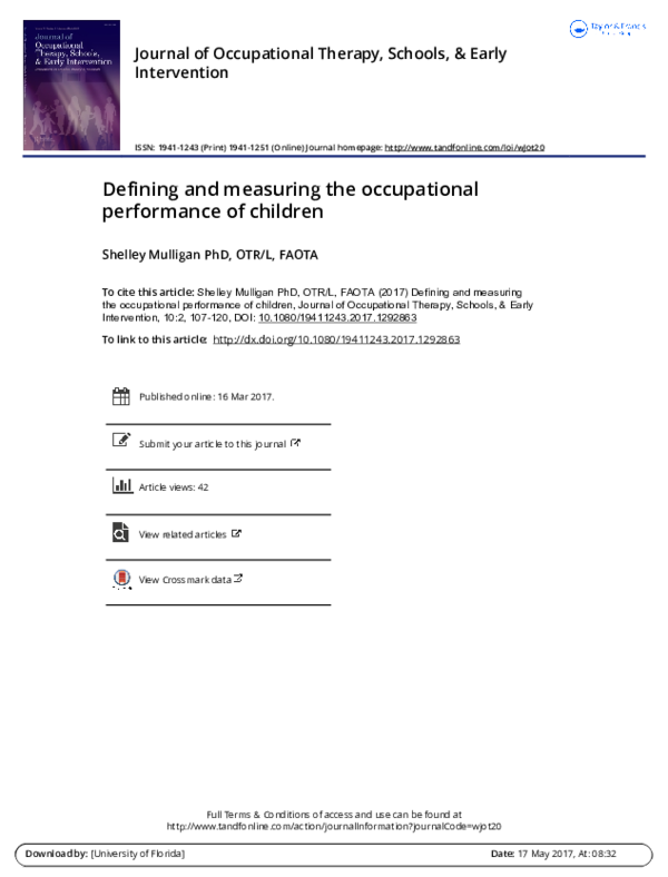(PDF) Defining and measuring the occupational performance of children