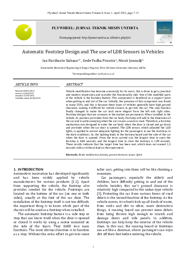 (PDF) Automatic Footstep Design and The use of LDR Sensors in Vehicles