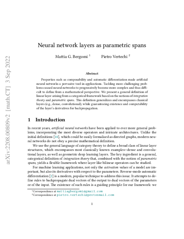 (PDF) Neural network layers as parametric spans