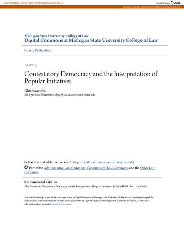 (PDF) Contestatory Democracy and the Interpretation of Popular Initiatives