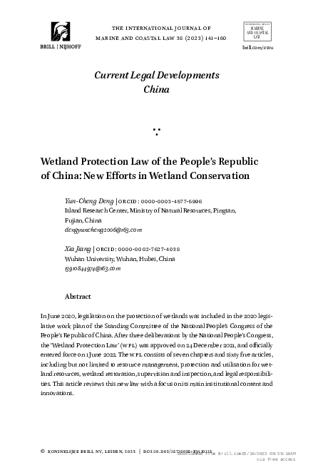 (PDF) Wetland Protection Law of the People’s Republic of China: New ...