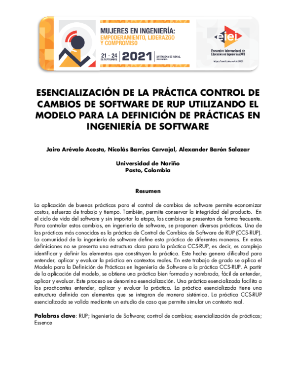 (PDF) Esencialización De La Práctica Control De Cambios De Software De Rup Utilizando El Modelo ...