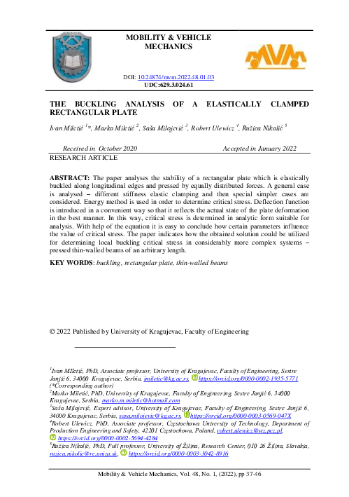 (PDF) The Buckling Analysis of a Elastically Clamped Rectangular Plate