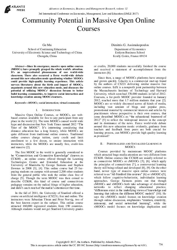 (PDF) Community Potential in Massive Open Online Courses
