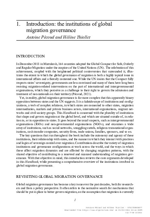 (PDF) Introduction: the institutions of global migration governance