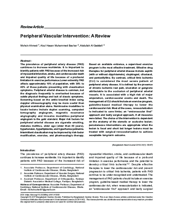 (PDF) Peripheral Vascular Intervention: A Review | Mohsin Ahmed ...