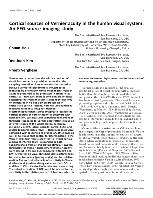 (PDF) Cortical sources of Vernier acuity in the human visual system: An ...