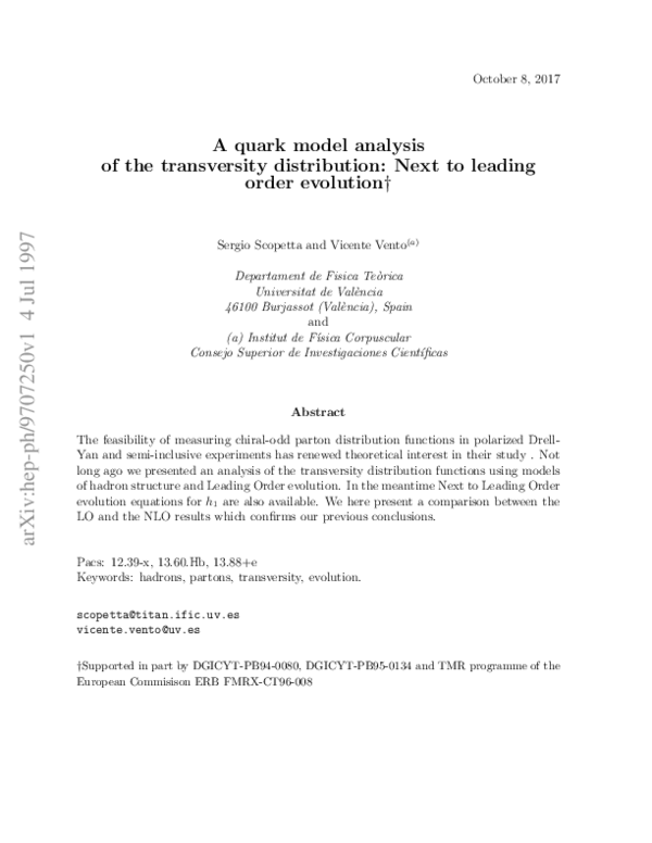 (PDF) A Quark model analysis of the transversity distribution: Next-to ...