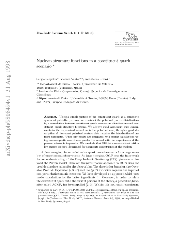 (PDF) Nucleon Structure Functions in a Constituent Quark Scenario (PDF) Nucleon Structure Functions in a Constituent Quark Scenario