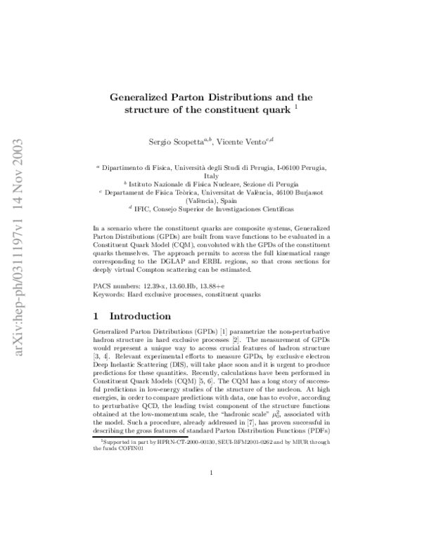 (PDF) Generalized Parton Distributions and the structure of the ...