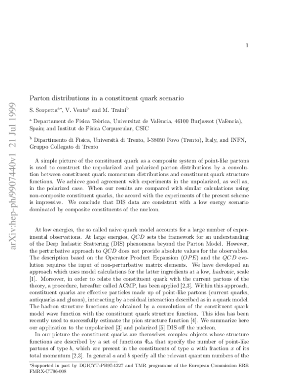 (PDF) Parton distributions in a constituent quark scenario